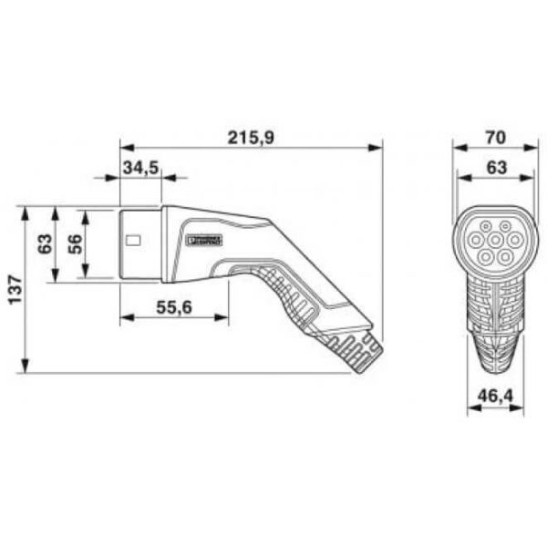 Type 2 EV Vehicle Connector | Open Cable End - EVSE Australia