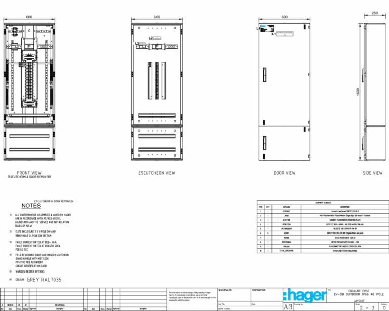 EV-DB Outdoor IP66 48 Pole - 70% Loaded - 3 Phase RCBO - EVSE Australia